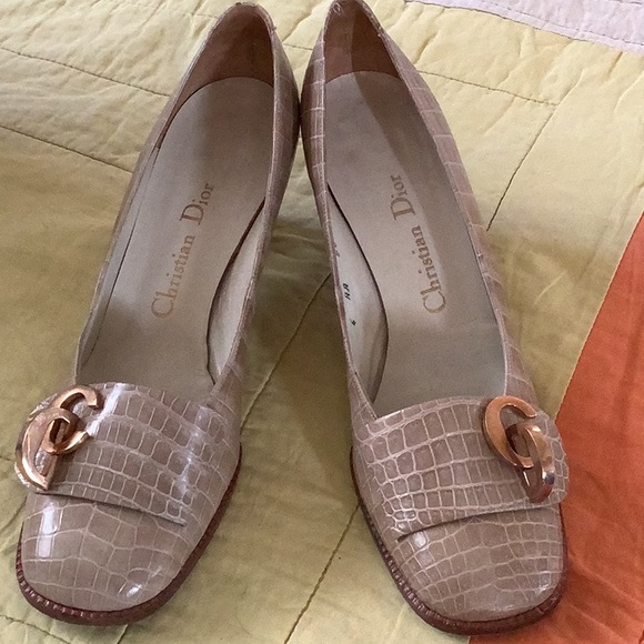 Dior | Shoes | Vintage Christian Dior Logo Crocodile Ivory Shoes 6aa ...